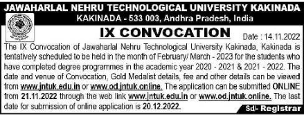 JNTUK 9th Convocation Notification 2023 – Manabadi™