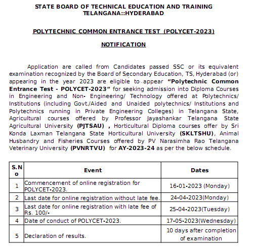 TG POLYCET Notification 2025, Telangana Polycet Notification 2025 – Manabadi™